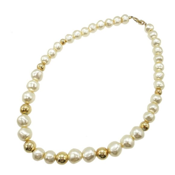 Dior | Jewelry | Christian Dior Fake Pearl Metal White Gold Necklace ...